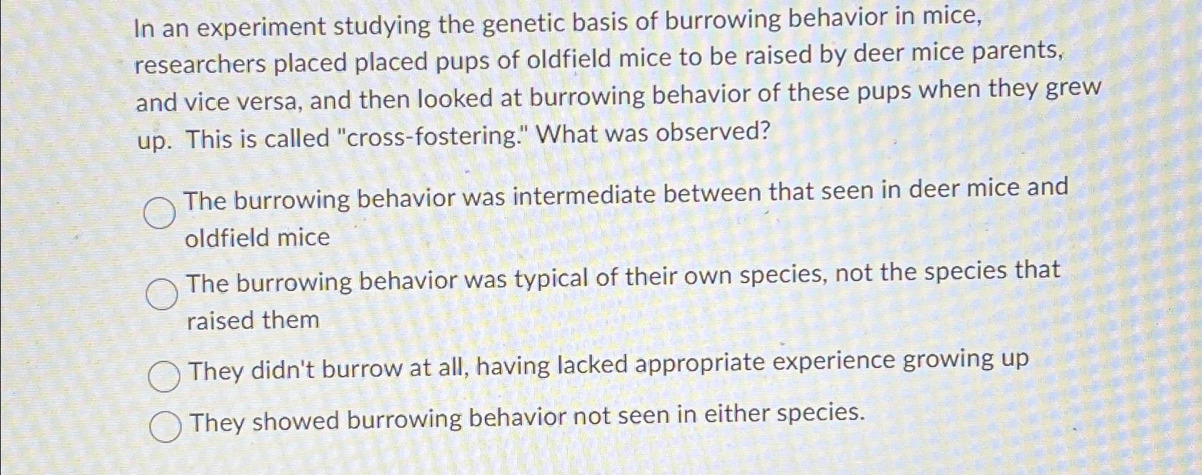 Solved In an experiment studying the genetic basis of | Chegg.com