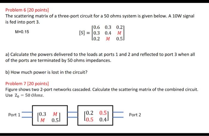 Solved Problem 6 [20 points] The scattering matrix of a | Chegg.com