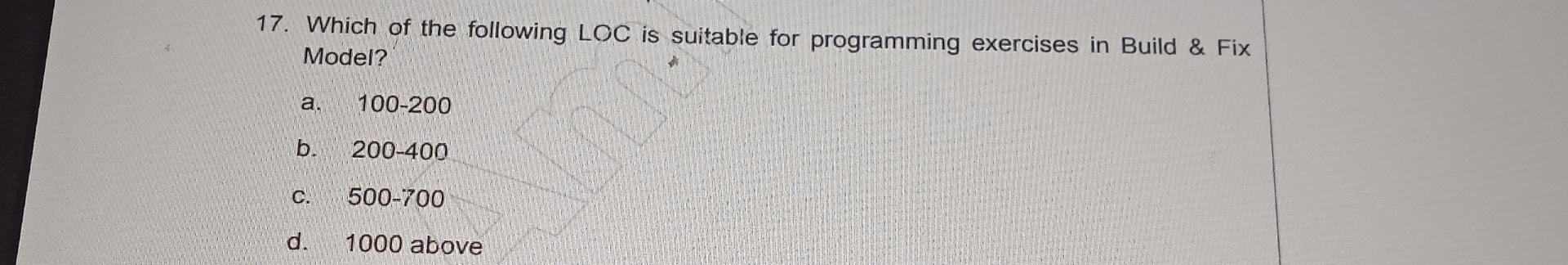 Solved Which of the following LOC is suitable for | Chegg.com
