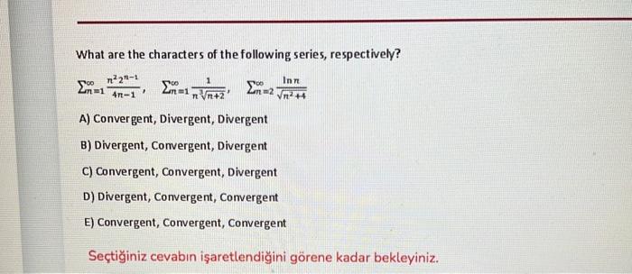 What are the characters of the following series, | Chegg.com