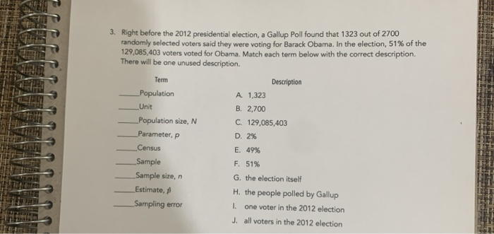 Solved 3. Right before the 2012 presidential election, a | Chegg.com