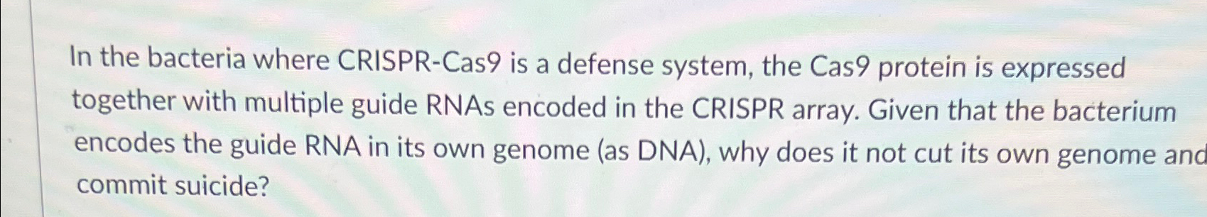 Solved In the bacteria where CRISPR-Cas9 ﻿is a defense | Chegg.com