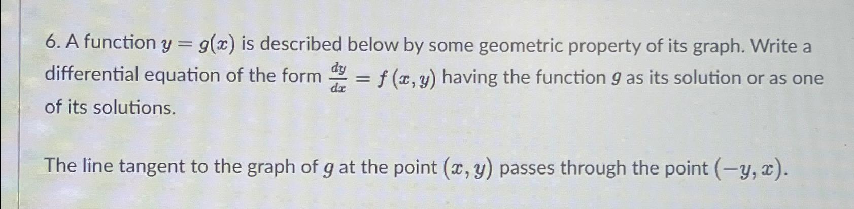 Solved A function y=g(x) ﻿is described below by some | Chegg.com