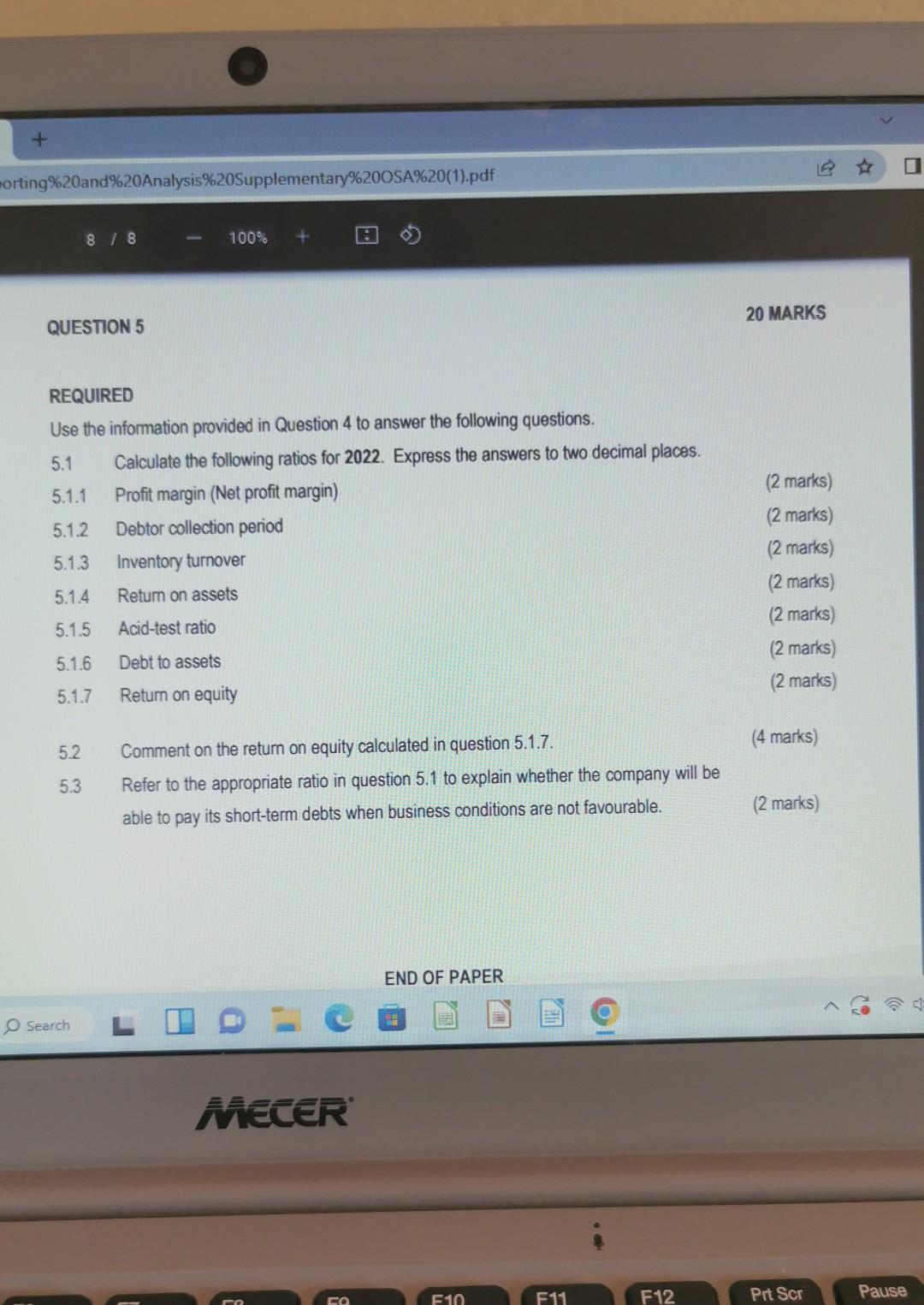 Solved QUESTION 5 20 MARKS REQUIRED Use the information | Chegg.com