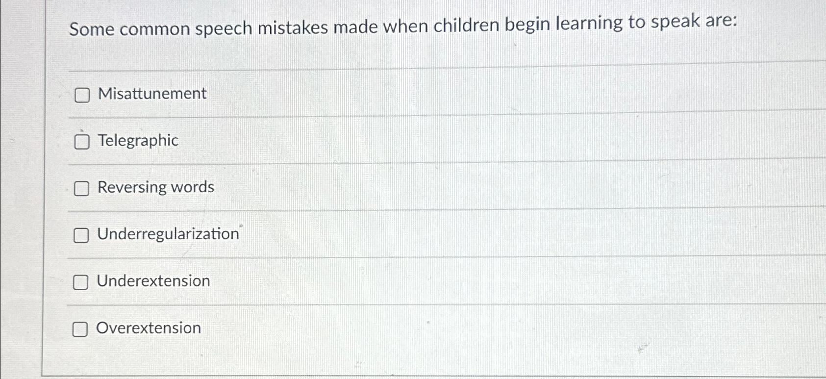 Solved Some common speech mistakes made when children begin | Chegg.com