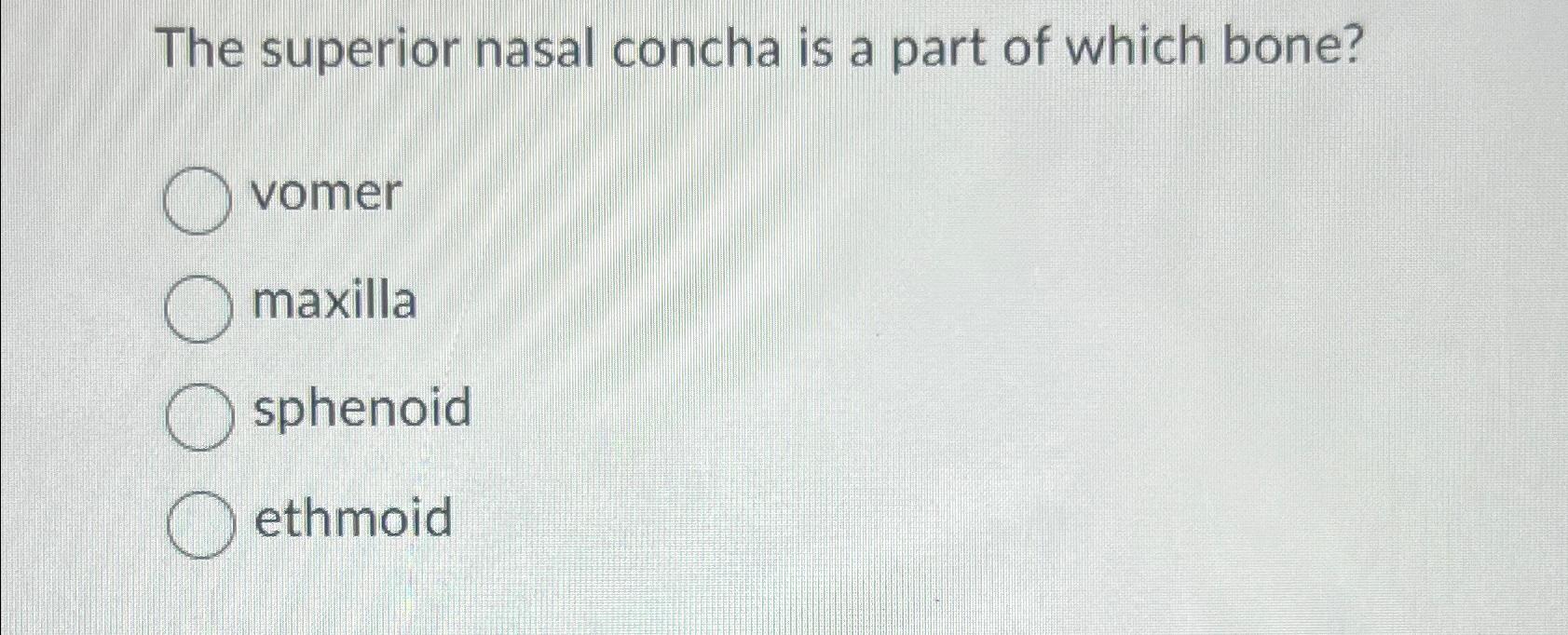 Solved The superior nasal concha is a part of which | Chegg.com