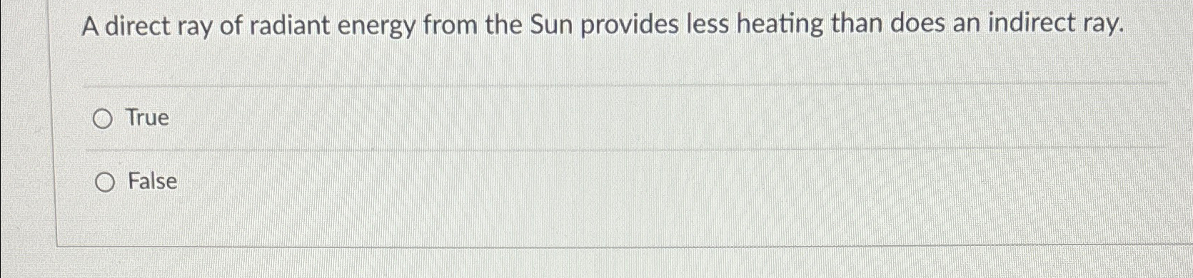 Solved A direct ray of radiant energy from the Sun provides | Chegg.com