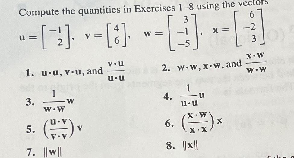 Solved Compute the quantities in Exercises 1-8 ﻿using the | Chegg.com