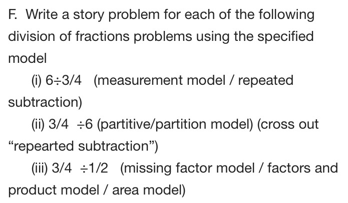 Solved F. Write a story problem for each of the following | Chegg.com