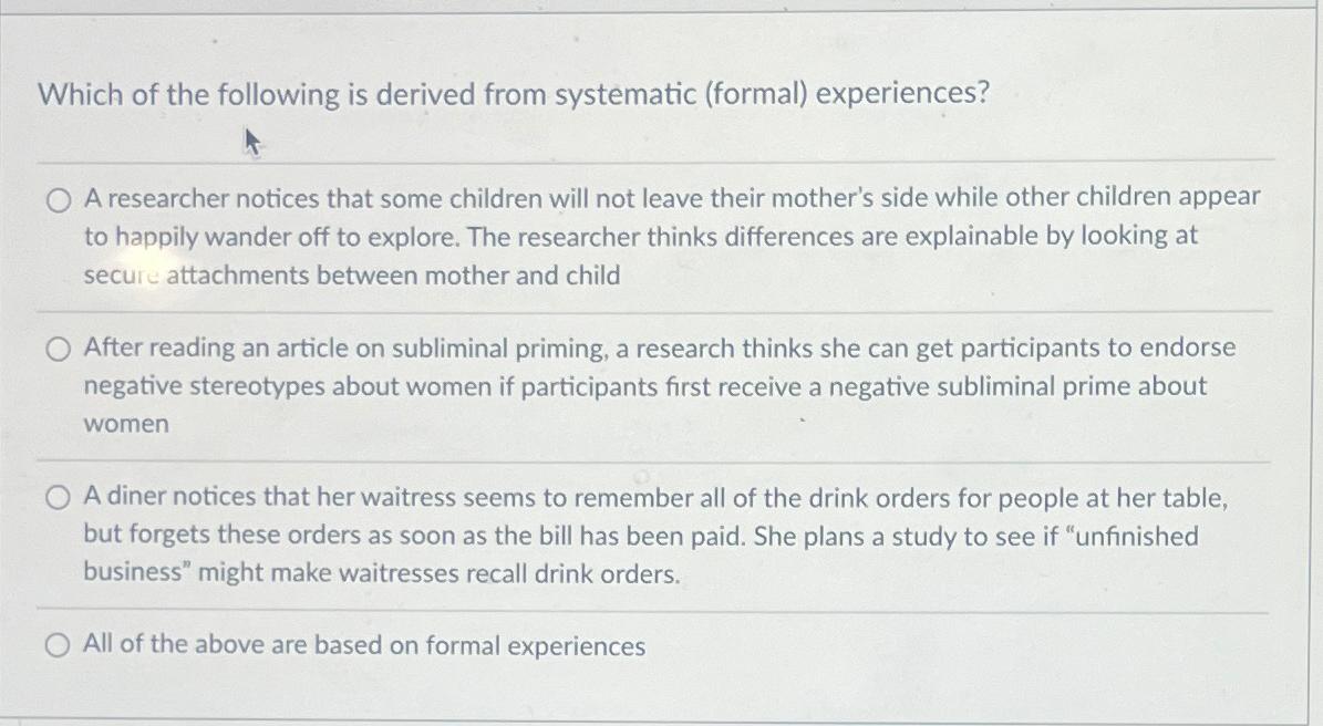 Solved Which of the following is derived from systematic | Chegg.com