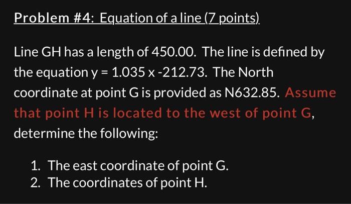 Solved Problem #4: Equation of a line (7 points). Line GH | Chegg.com