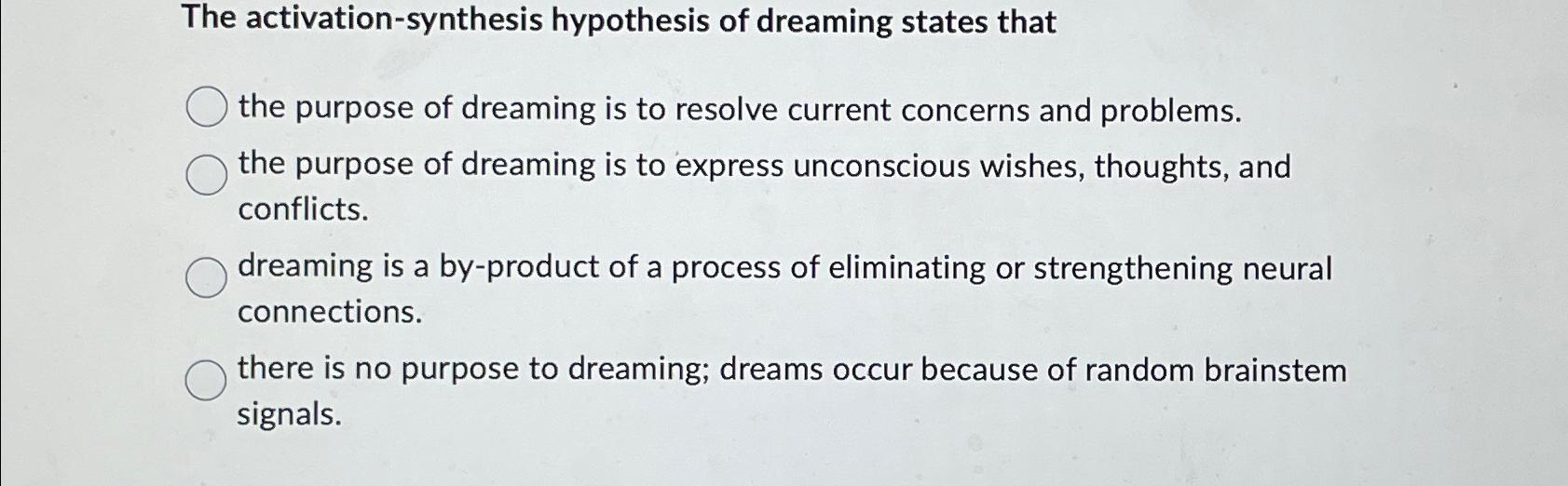 Solved The activation-synthesis hypothesis of dreaming | Chegg.com