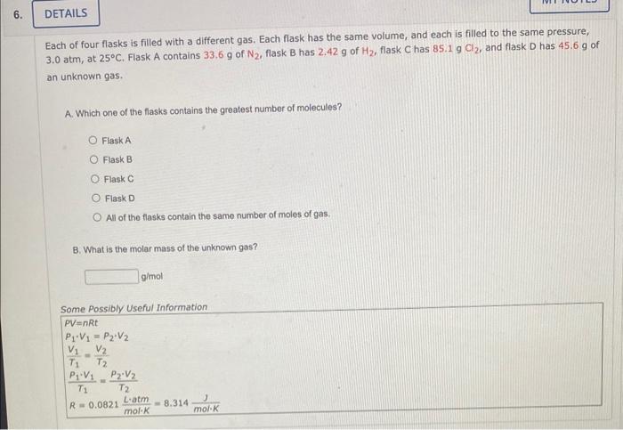 Solved Each of four flasks is filled with a different gas. | Chegg.com