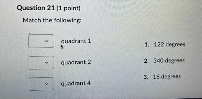 Solved Match the following: quadrant 1 quadrant 2 quadrant 4 | Chegg.com