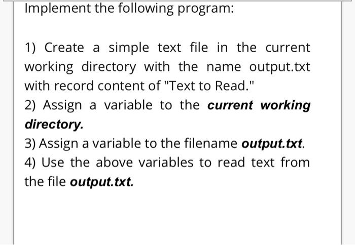 Solved Implement the following program: 1) Create a simple | Chegg.com