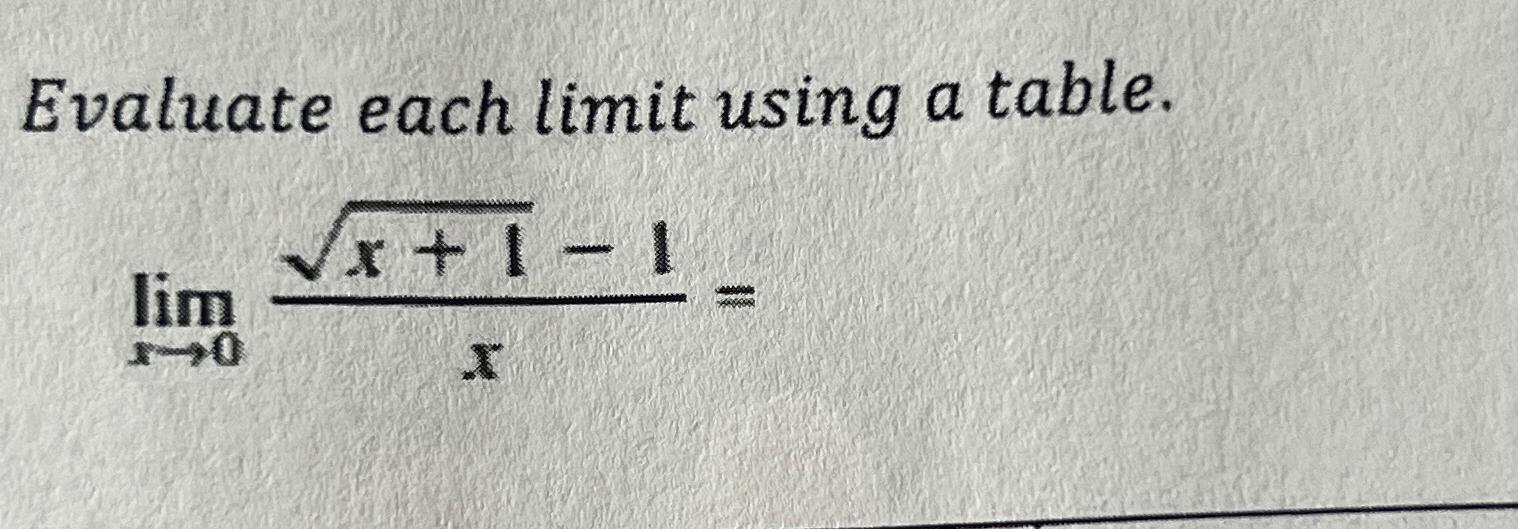 Solved Evaluate each limit using a table.limx→0x+12-1x= | Chegg.com