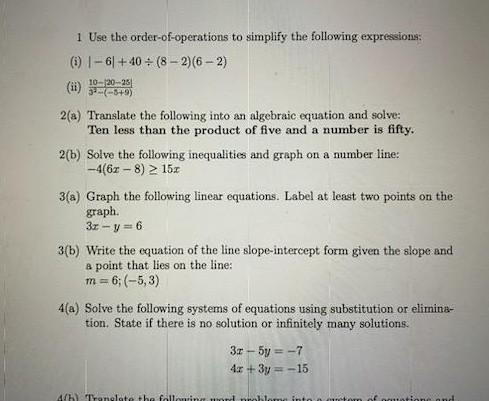 Solved 1 Use the order-of-operations to simplify the | Chegg.com