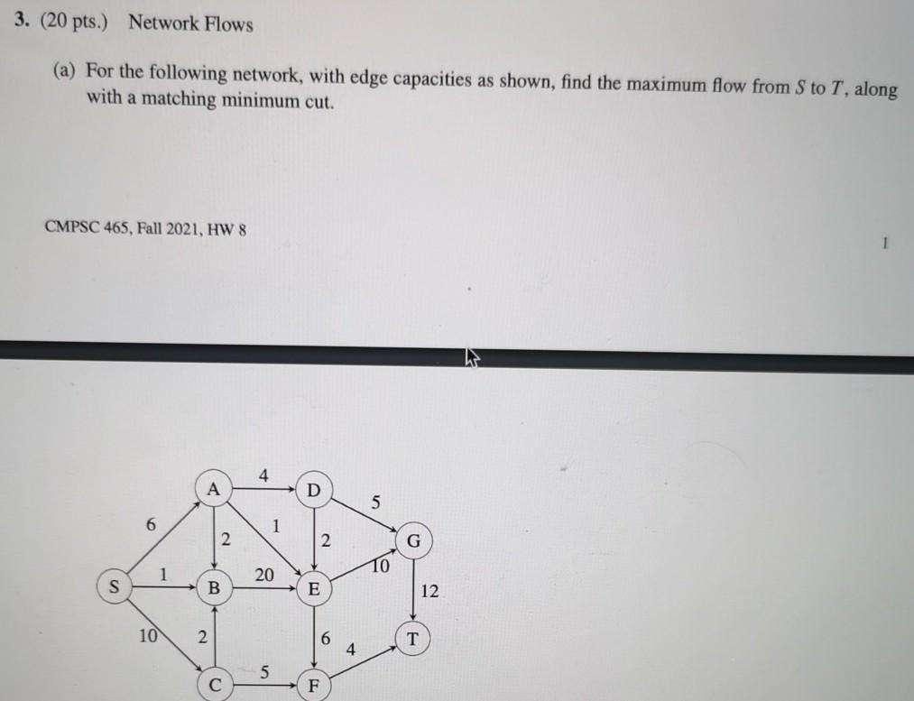 Solved 3. (20 pts.) Network Flows (a) For the following | Chegg.com