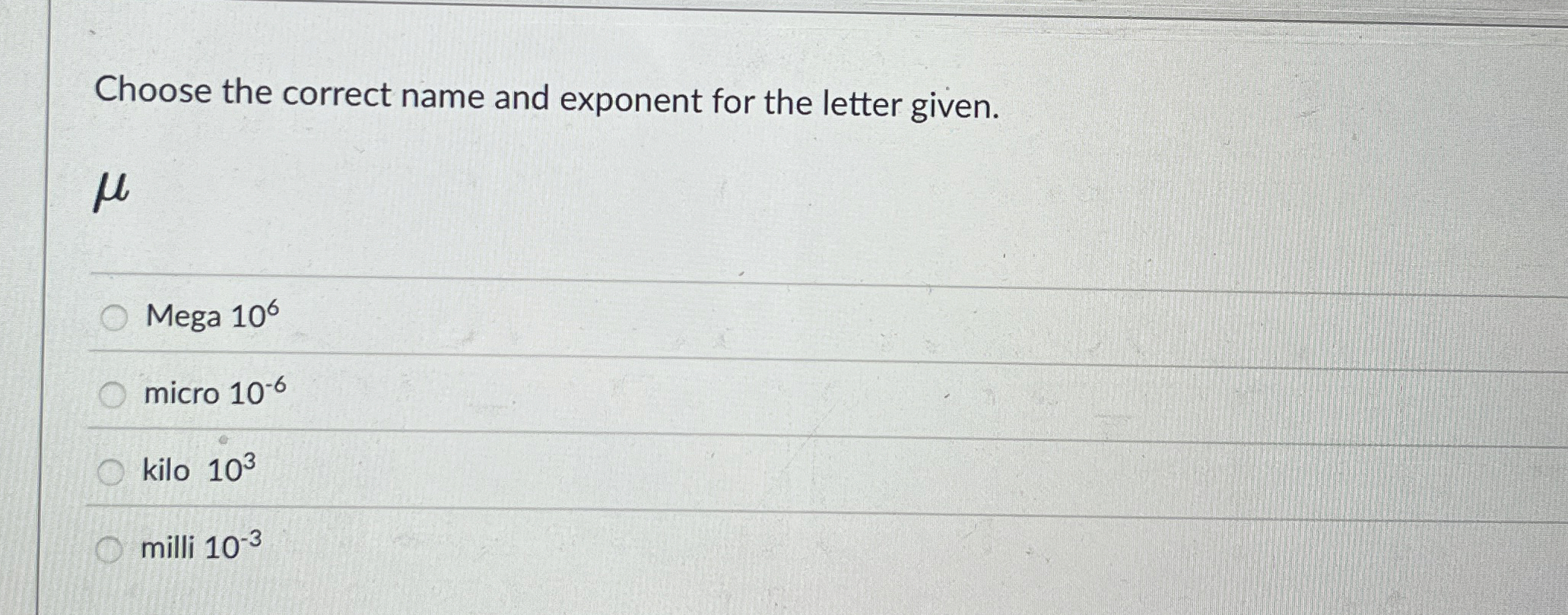 Solved Choose the correct name and exponent for the letter | Chegg.com
