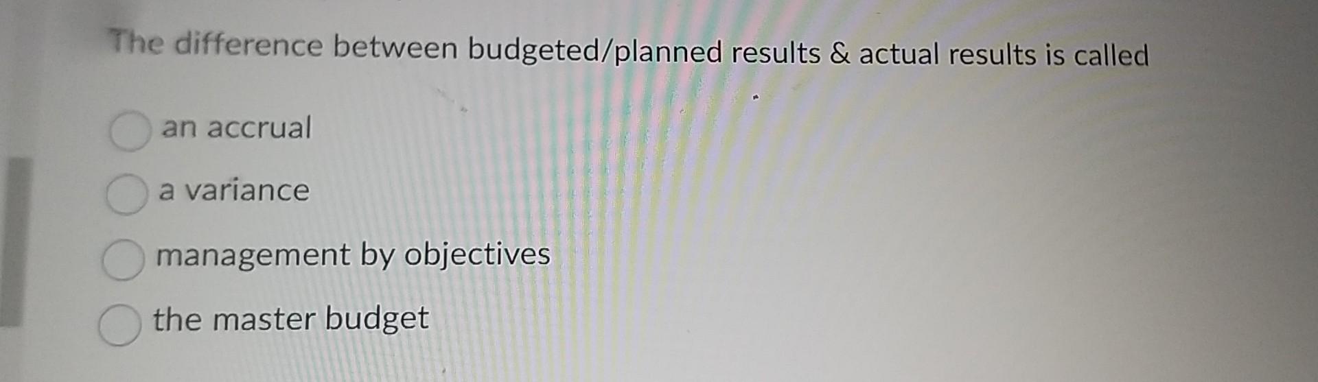 Solved The difference between budgeted/planned results & | Chegg.com