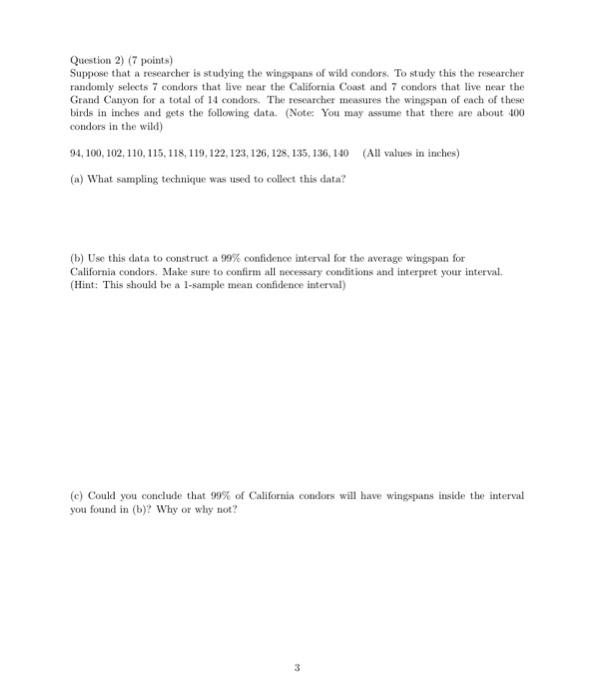 Solved Question 2) (7 points) Suppose that a researcher is | Chegg.com