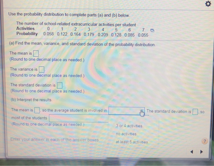 Solved Use the probability distribution to complete parts | Chegg.com