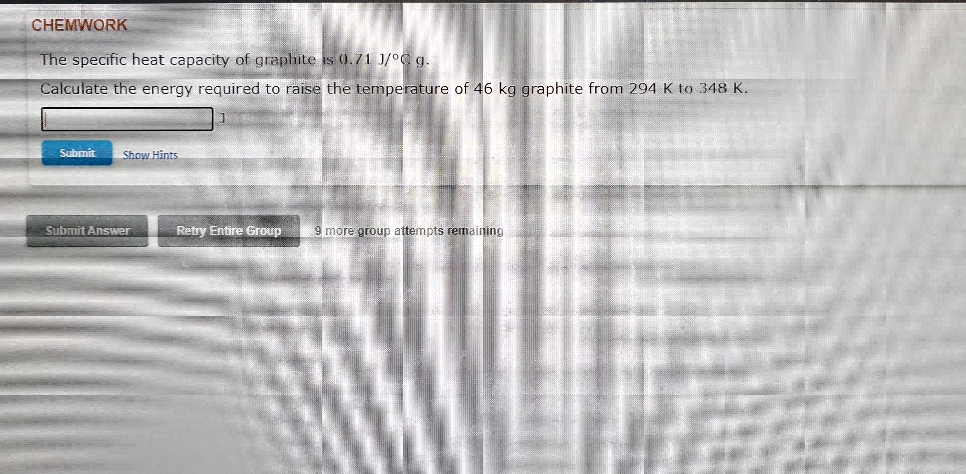 Solved The specific heat capacity of graphite is 0.71 J/∘Cg. | Chegg.com