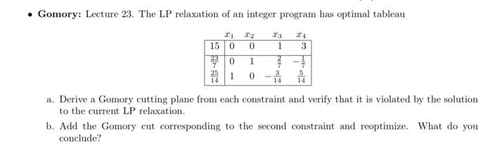 Solved - Gomory: Lecture 23. The LP relaxation of an integer | Chegg.com
