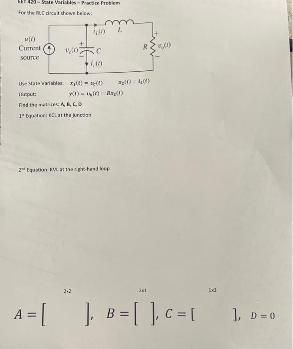 Solved EET 420 - State Variables-Practice Problem For the | Chegg.com