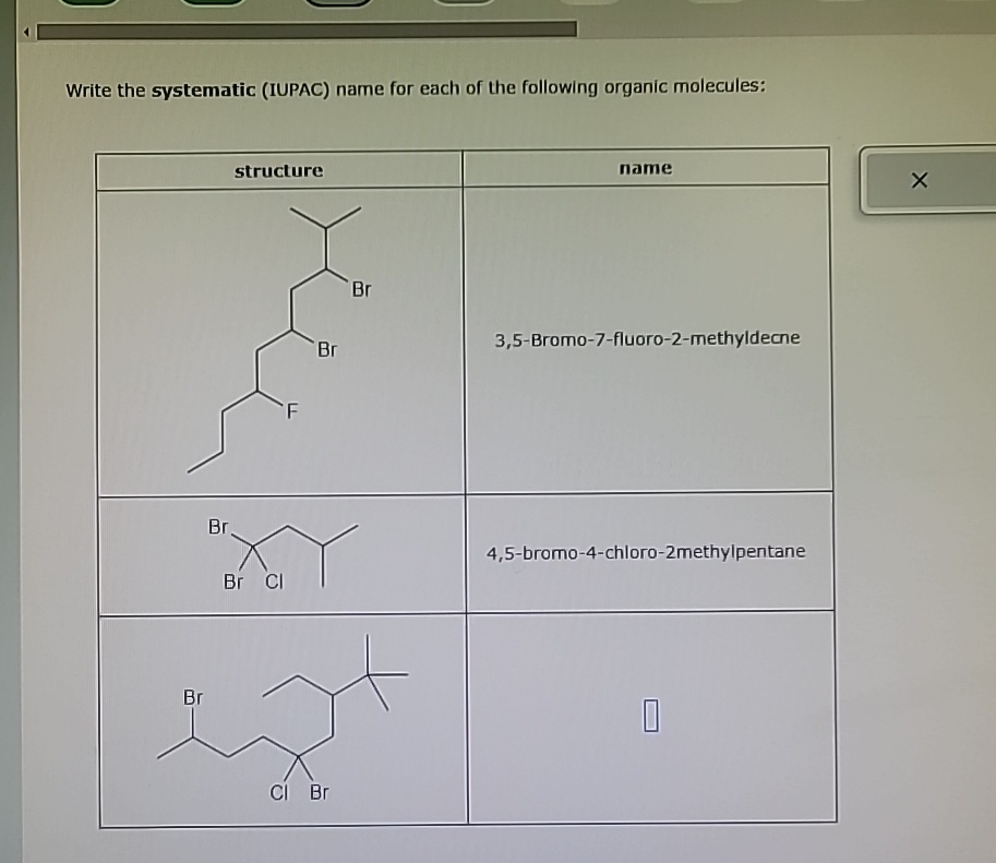Solved Write the systematic (IUPAC) ﻿name for each of the | Chegg.com