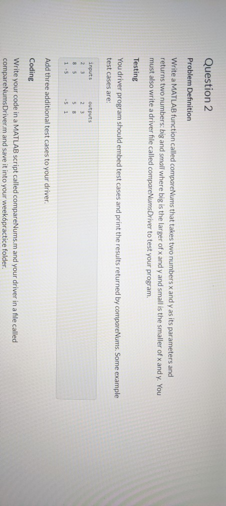 Solved Question 2 Problem Definition Write A Matlab Function 9210