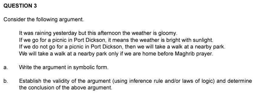 Solved Consider the following argument. It was raining | Chegg.com