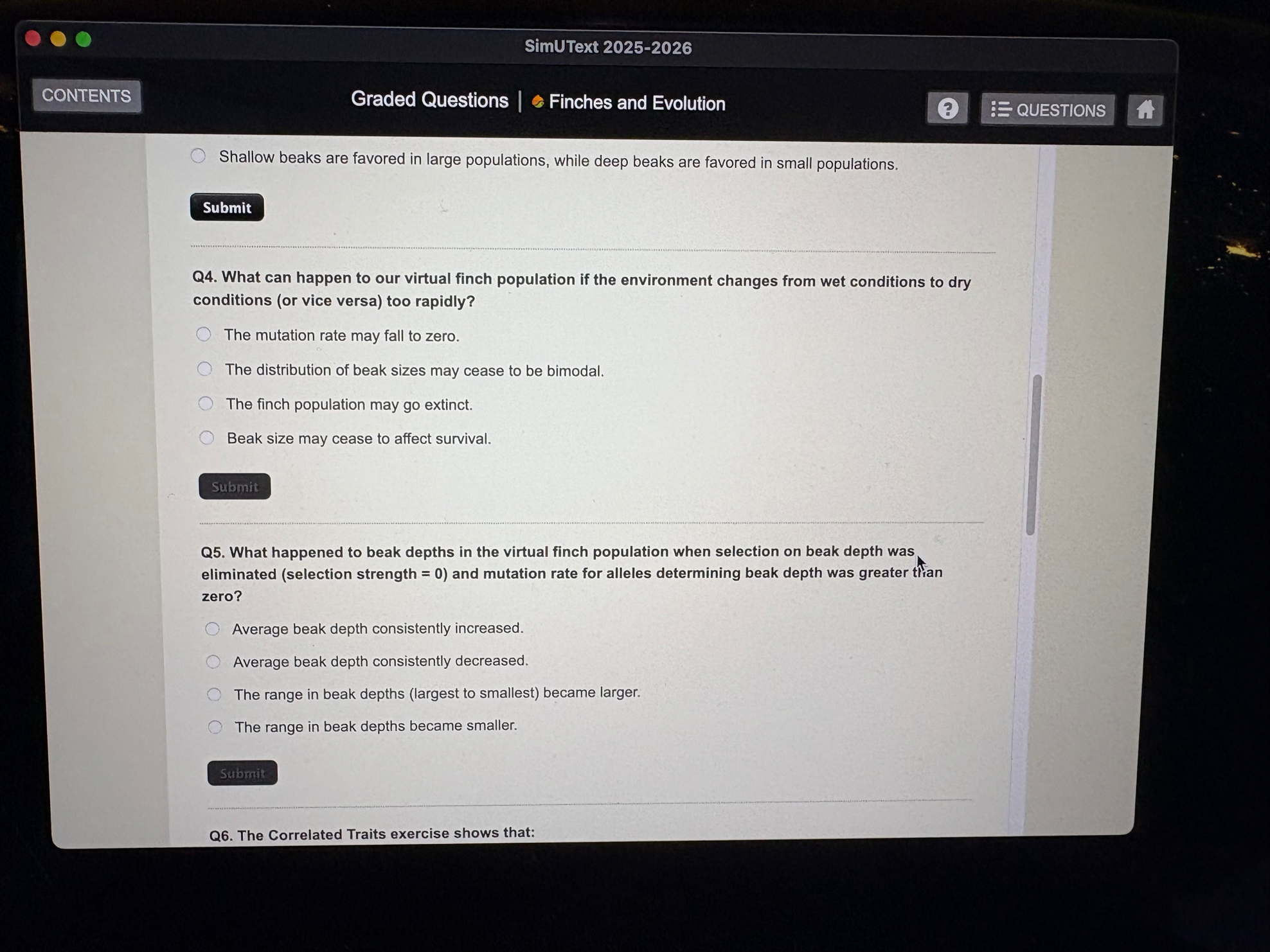 Solved SimUText 2025-2026CONTENTSGraded QuestionsFinches and | Chegg.com