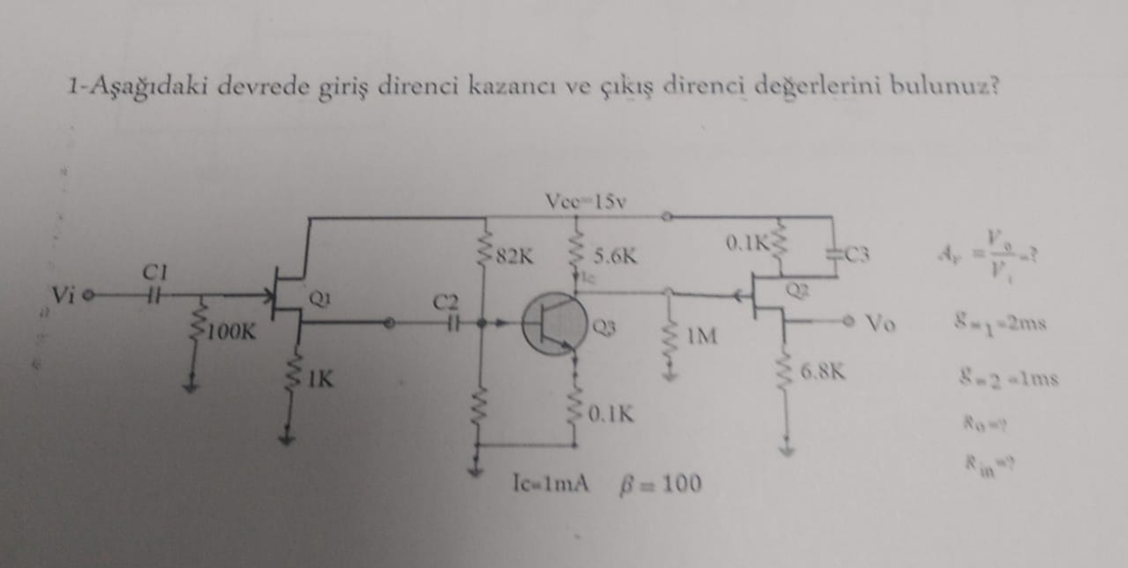 Solved Find the input resistance gain and output resistance | Chegg.com