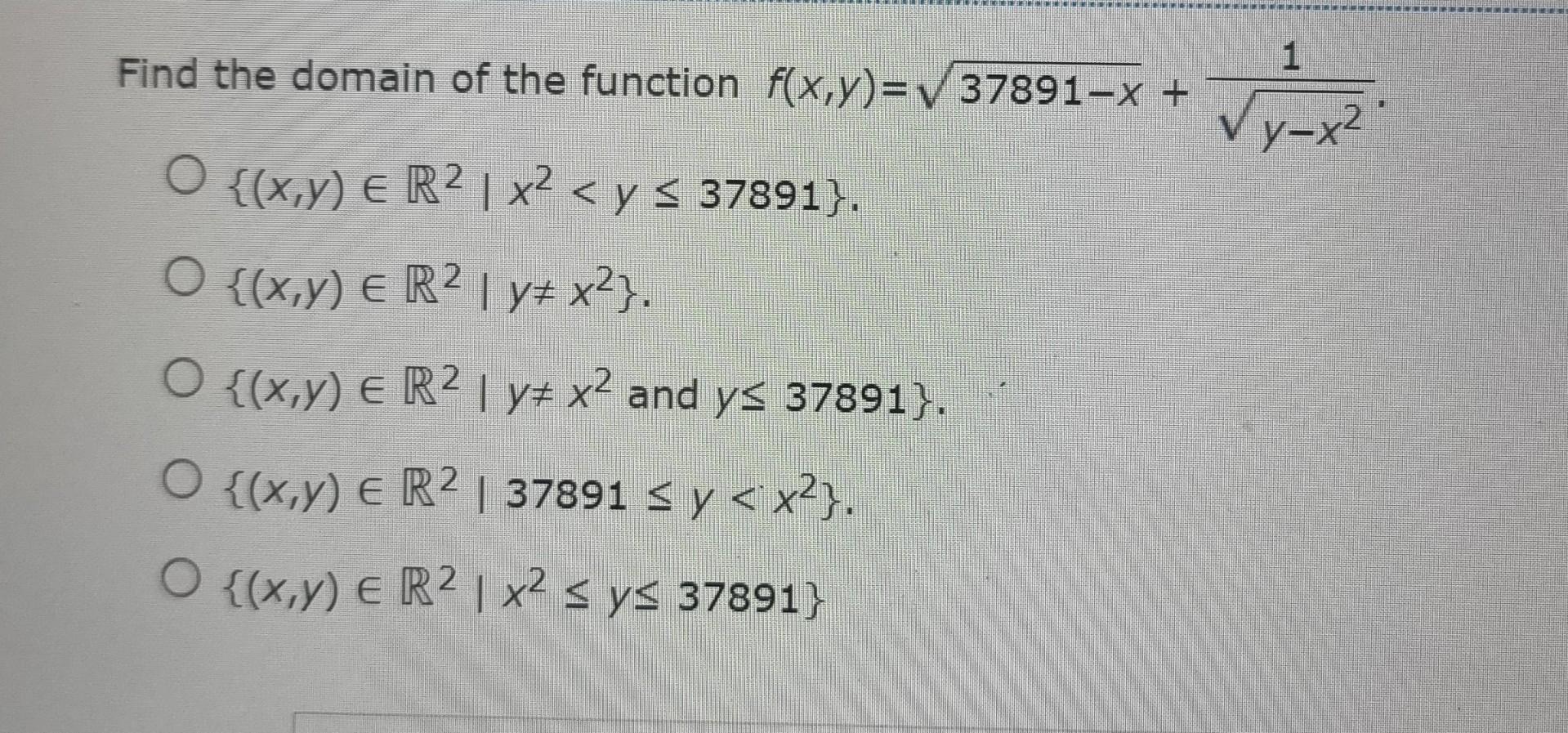 Solved Find the domain of the function f(x,y)=37891−x+y−x21 | Chegg.com