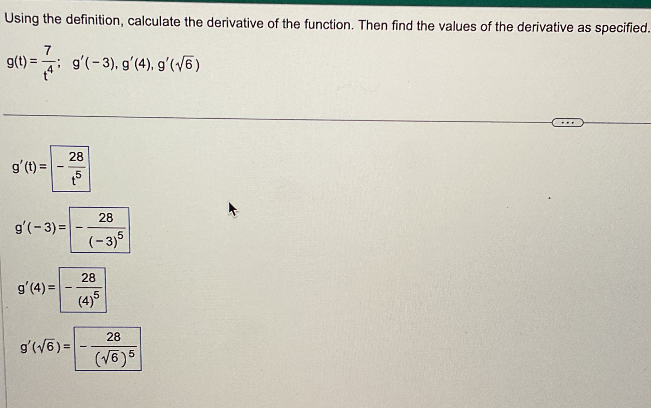 Solved Using the definition, calculate the derivative of the | Chegg.com
