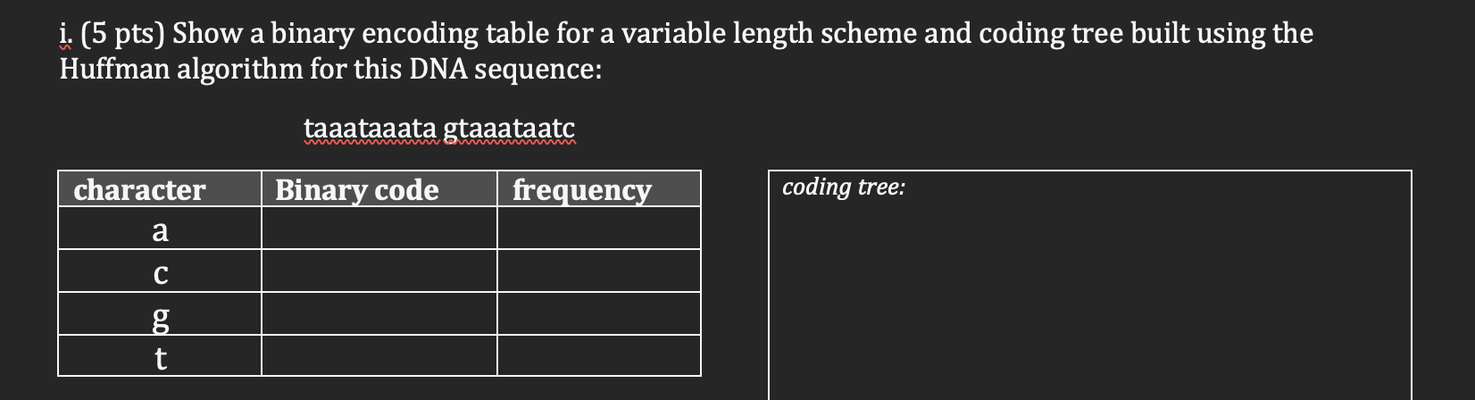 Solved i. (5 ﻿pts) ﻿Show a binary encoding table for a | Chegg.com