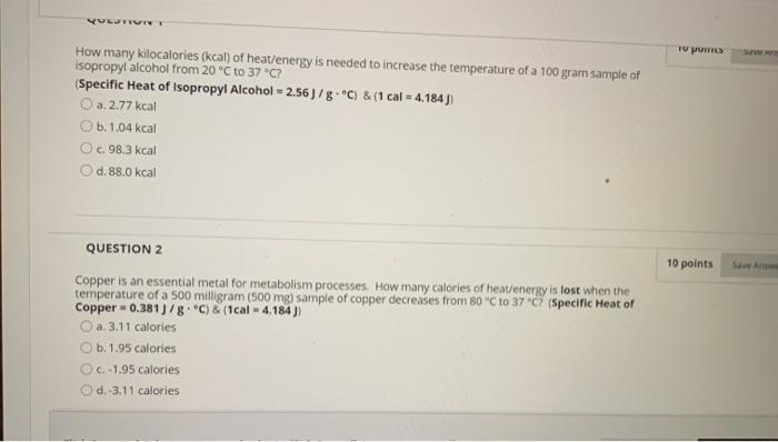 Solved Tu pun How many kilocalories (kcal) of heat/energy is | Chegg.com