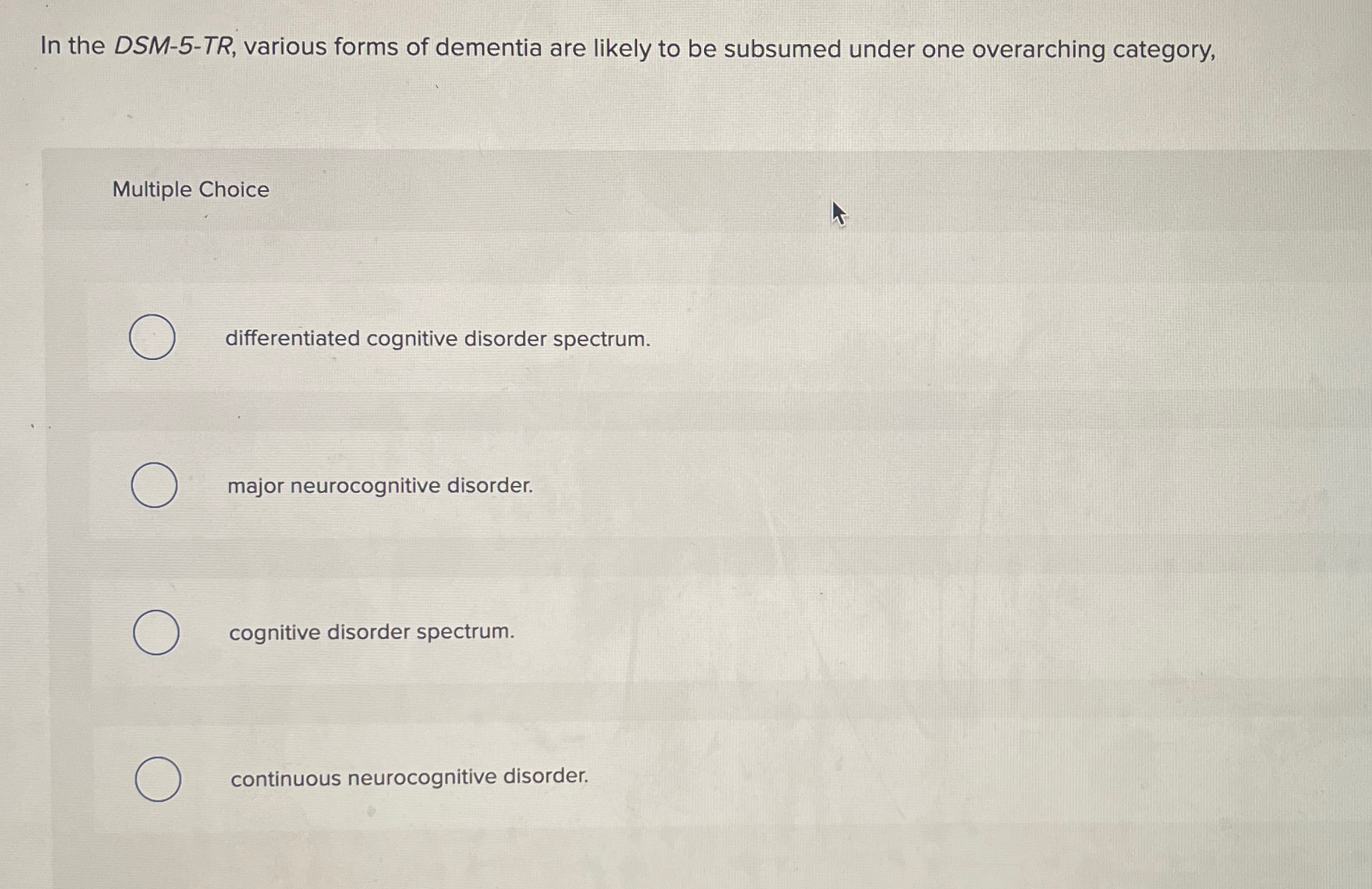 Solved In the DSM-5-TR, ﻿various forms of dementia are | Chegg.com