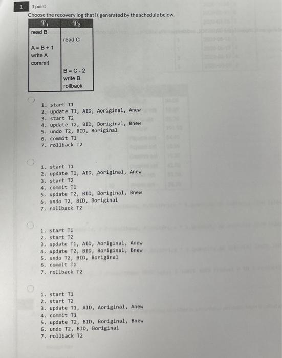 Solved Choose the recovery log that is generated by the | Chegg.com