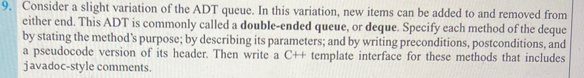 Solved Consider a slight variation of the ADT queue. In this | Chegg.com