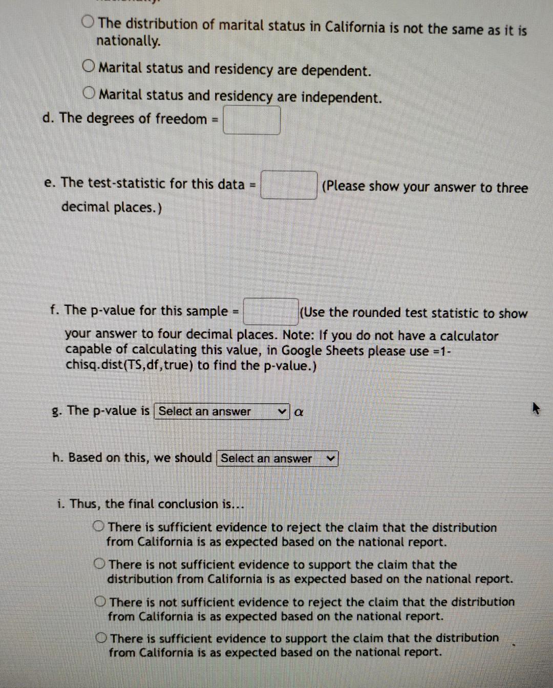 Solved A recent national report states the marital status | Chegg.com