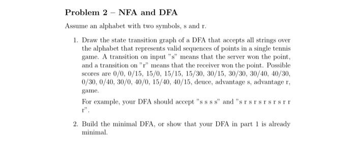 Solved Problem 2 - NFA and DFA Assume an alphabet with two | Chegg.com