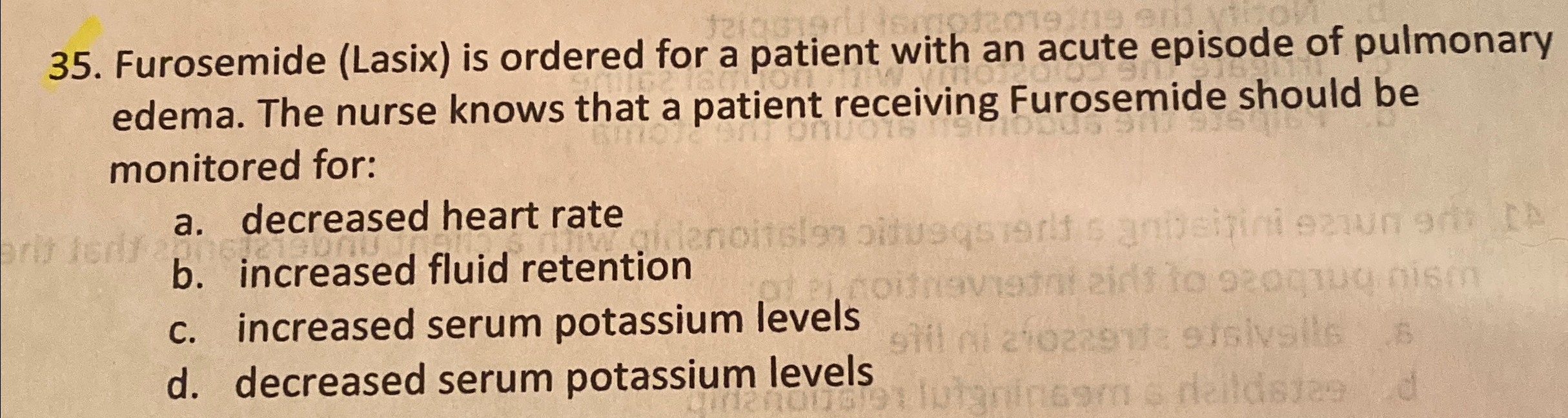 Solved Furosemide (Lasix) ﻿is ordered for a patient with an | Chegg.com