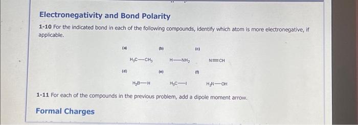 Solved Electronegativity and Bond Polarity 1-10 For the | Chegg.com