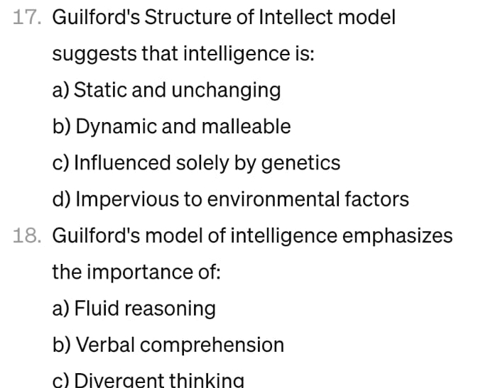 Solved Guilford's Structure of Intellect model suggests that | Chegg.com