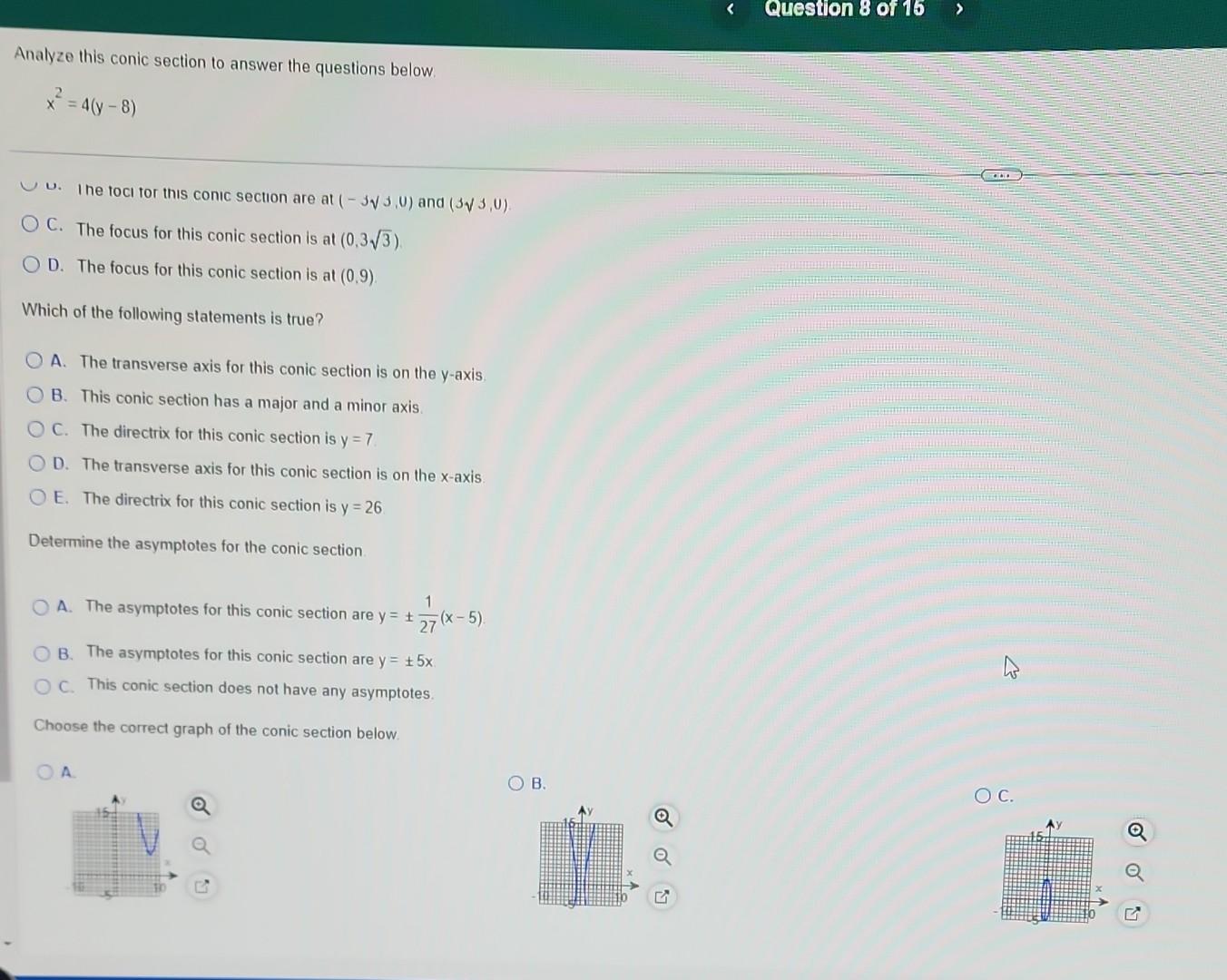 Solved Analyze this conic section to answer the questions | Chegg.com