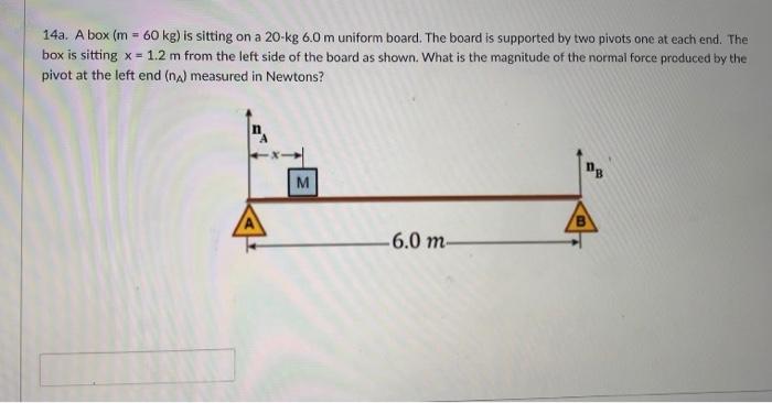 Solved 14a. A box ( - 60 kg) is sitting on a 20 kg 6.0 m | Chegg.com
