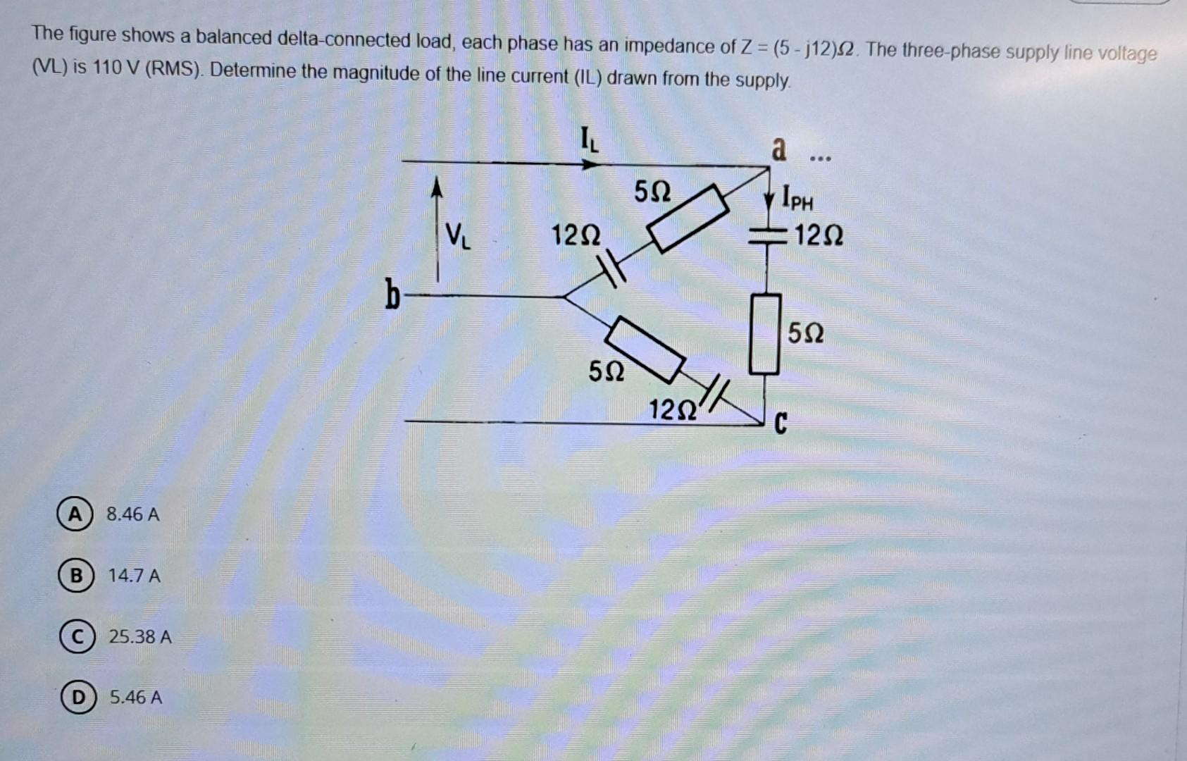 Solved The figure shows a balanced delta-connected load, | Chegg.com