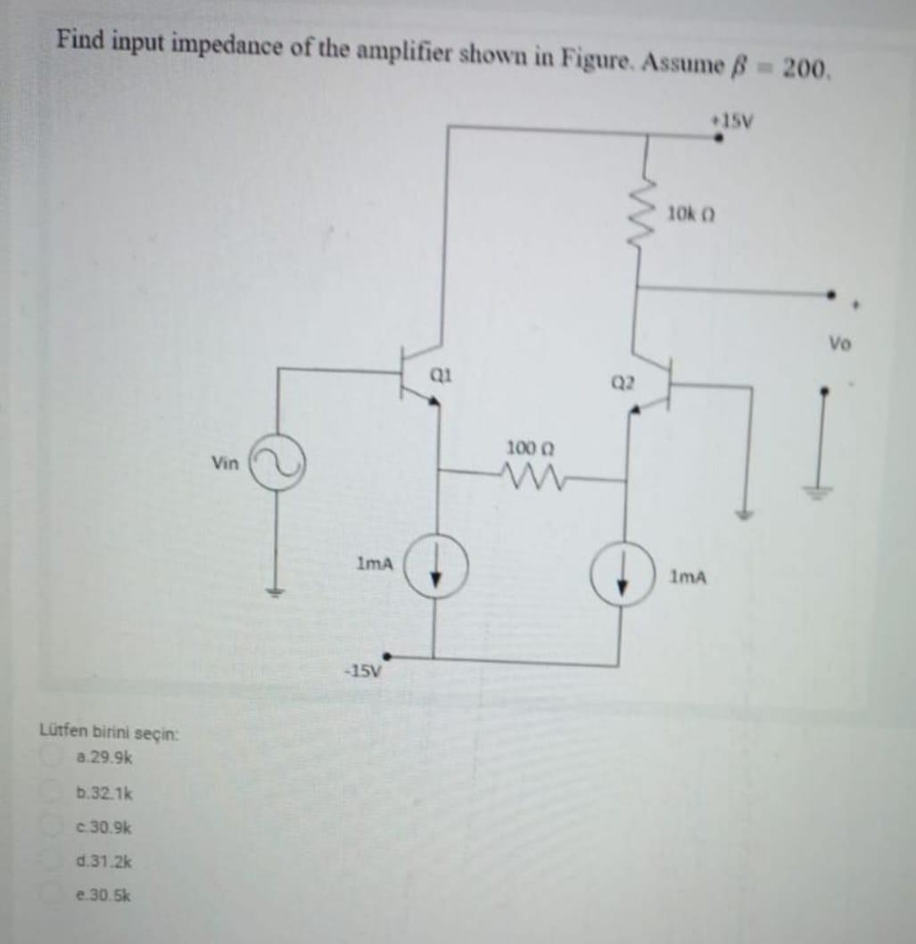 Solved Find input impedance of the amplifier shown in | Chegg.com